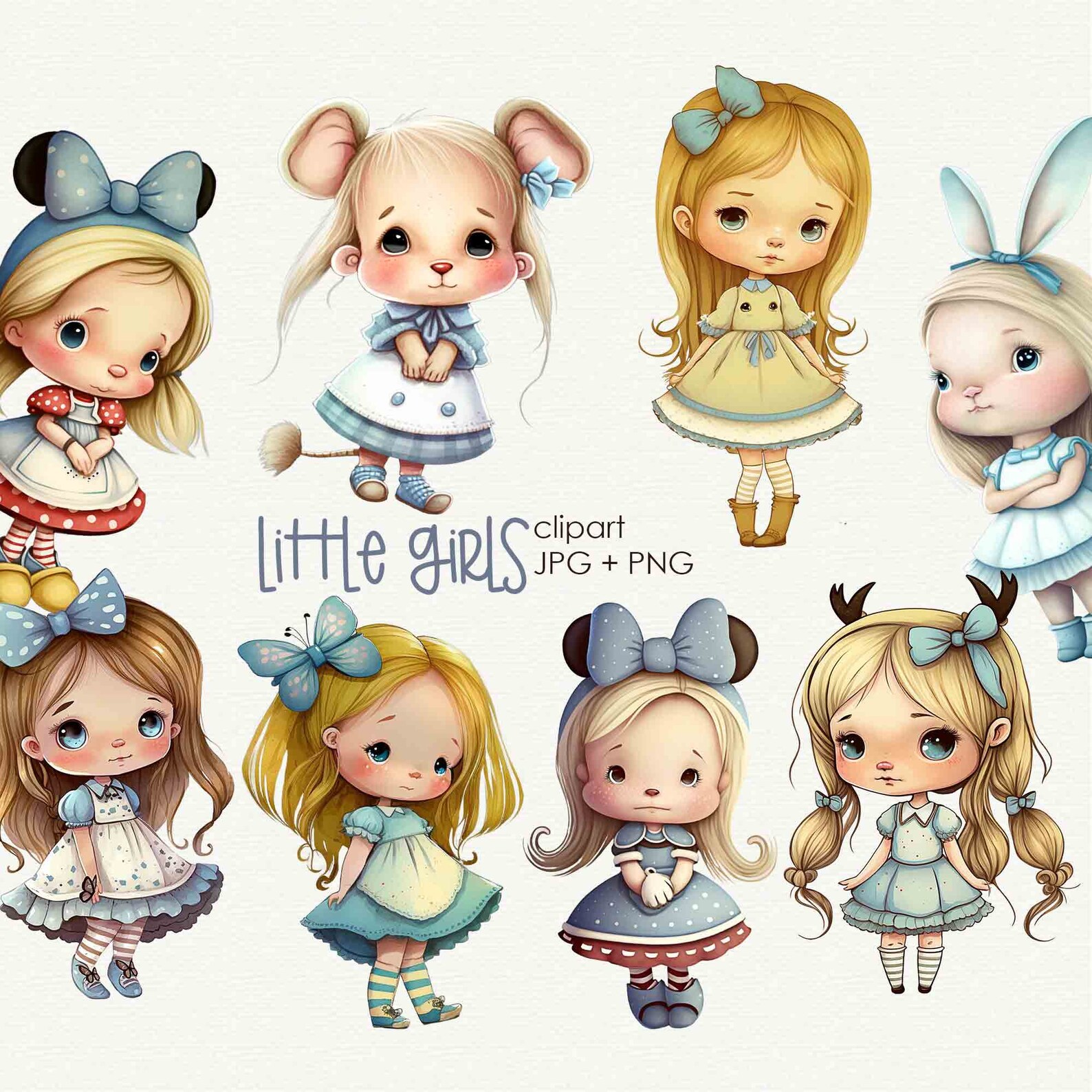 Animal Girl Clipart Little Girls Clipart Watercolor Digital - Etsy