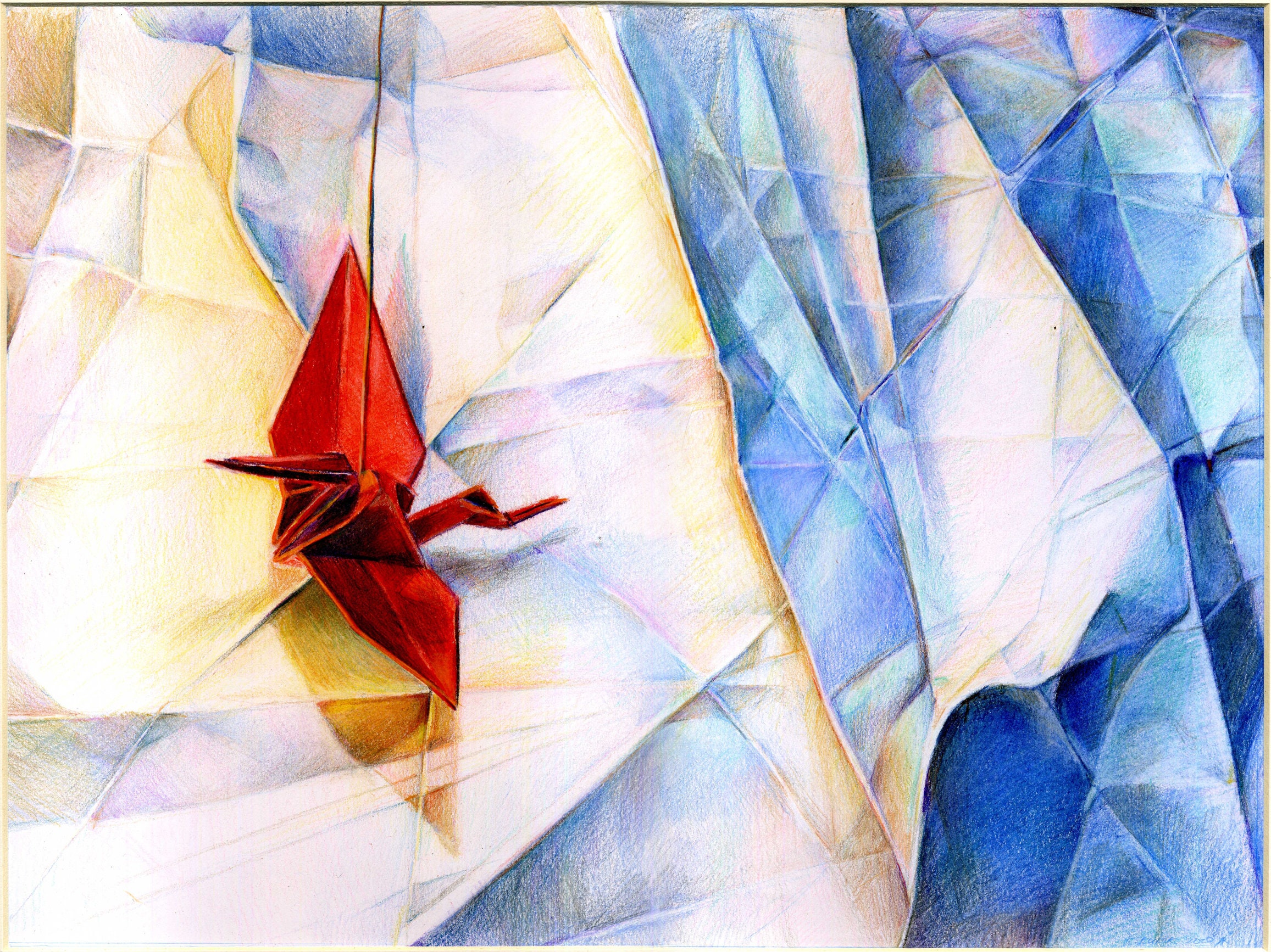 Origami Crane on the Background of a Crumpled Sheet of Paper, Original ...