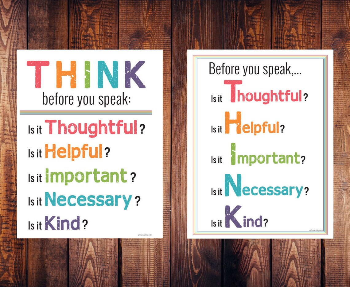 Think Before You Speak Printable Classroom Management Poster 11x17 & 8 ...