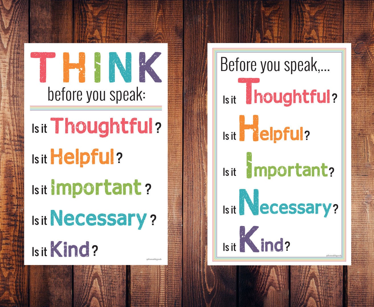 Think Before You Speak Printable Classroom Management Poster 11x17 & 8 ...