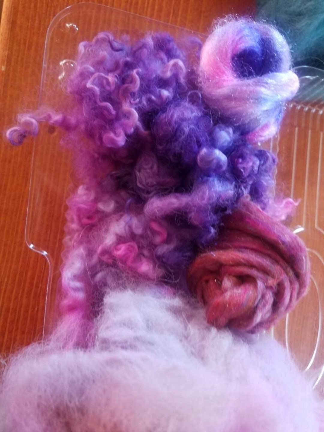 Purple Pop Fiber Kit, Hand Dyed Mohair Curls, Merino Roving, Art Batt ...
