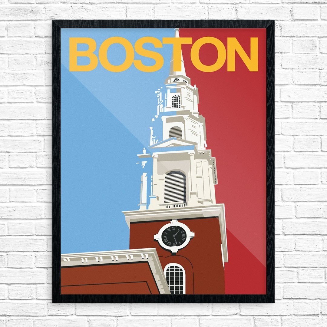 Boston Church Steeple Travel Poster Print - Etsy