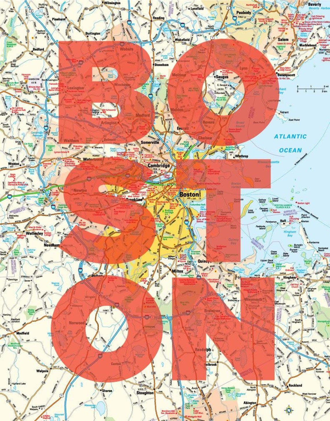 Boston Area Map Print - Etsy