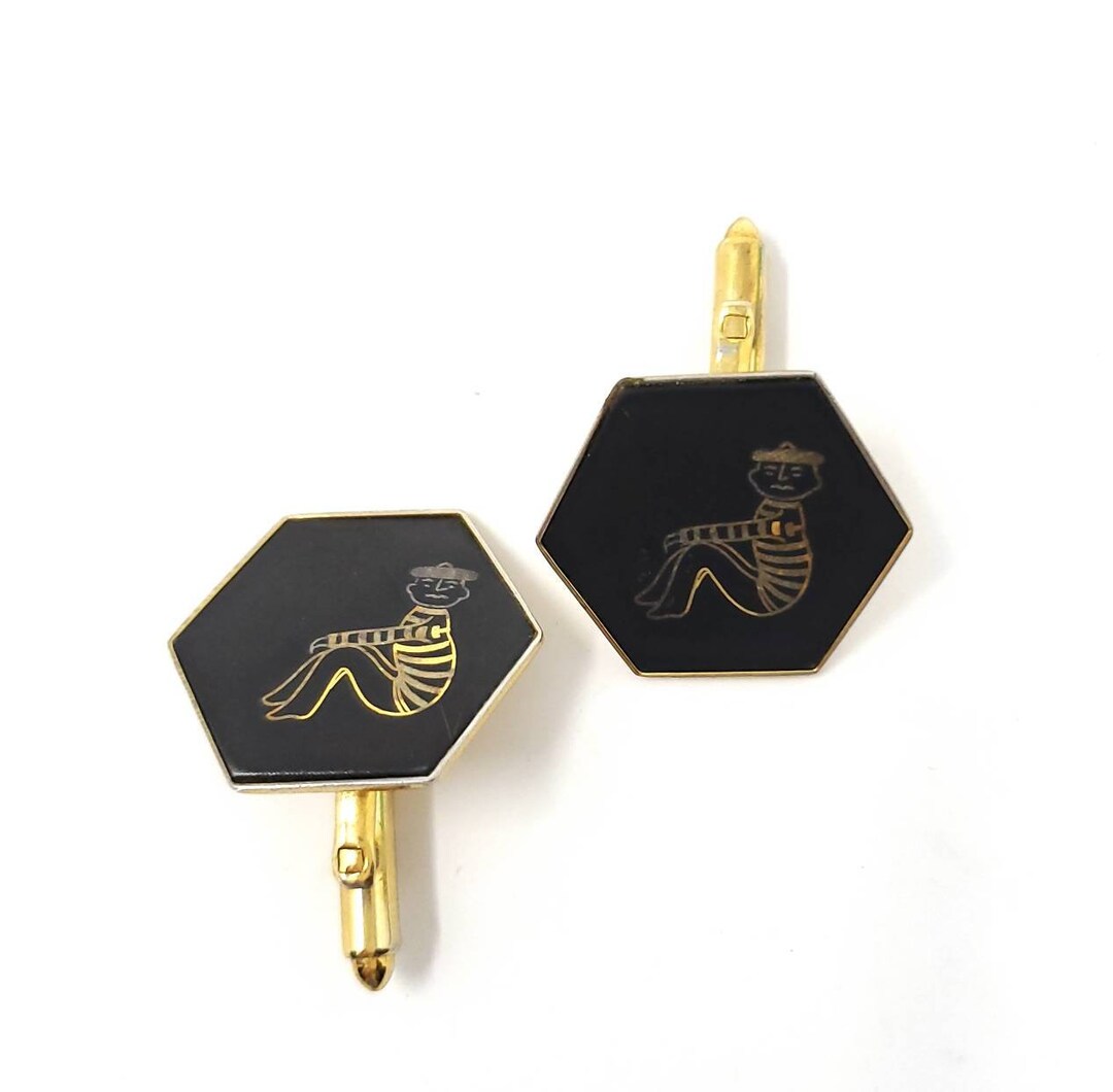 Vintage Amita Damascene Beatnik Cuff Links - Etsy