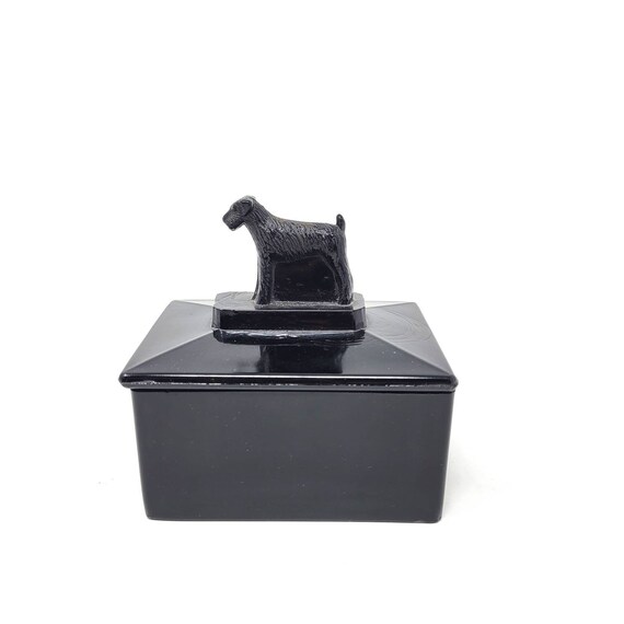 Vintage Glass Lidded Box Airedale Lid - Etsy