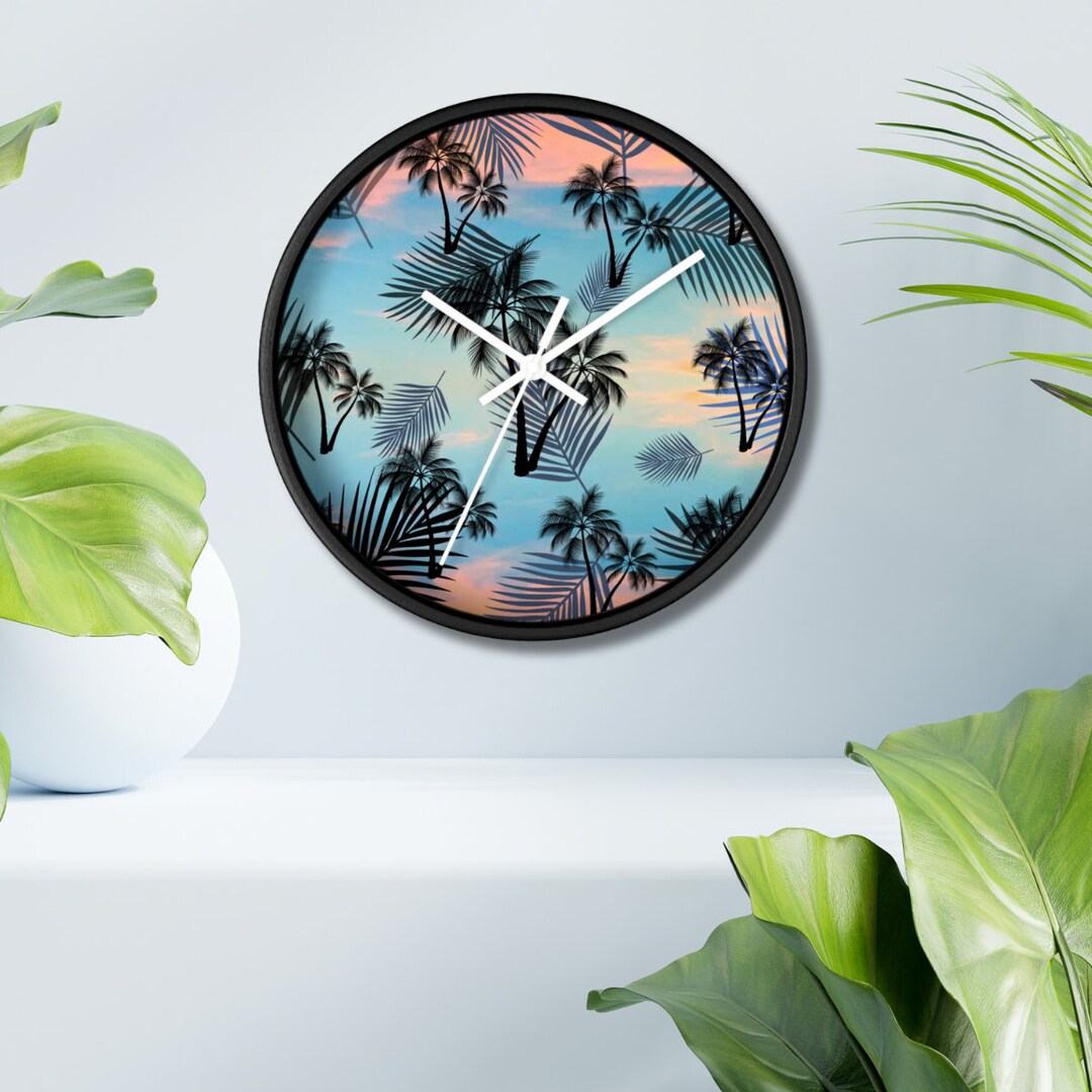 Sunset Palm Tree Wall Clock, Tropical Wall Clock, Office Wall Clock ...