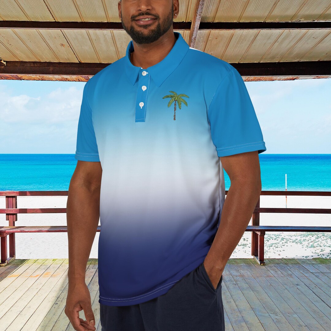 Blue Tropical Polo Shirt, Casual, for Her, for Him, Gift, Palm Tree ...