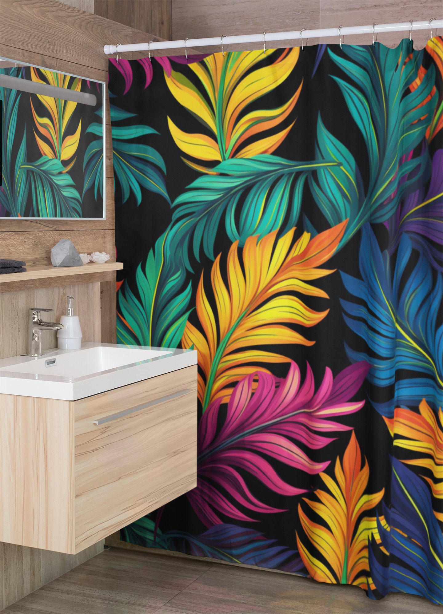 Luxury Premium Tropical Print Shower Curtain, Hawaiian, Abstract Tropical Print, House Warming ...