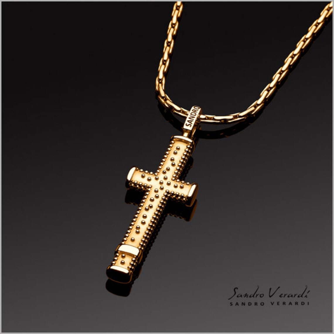 Cross Pendant by SANDRO VERARDI Cross in 925 Silver 24K Gold Pl /N011-G ...