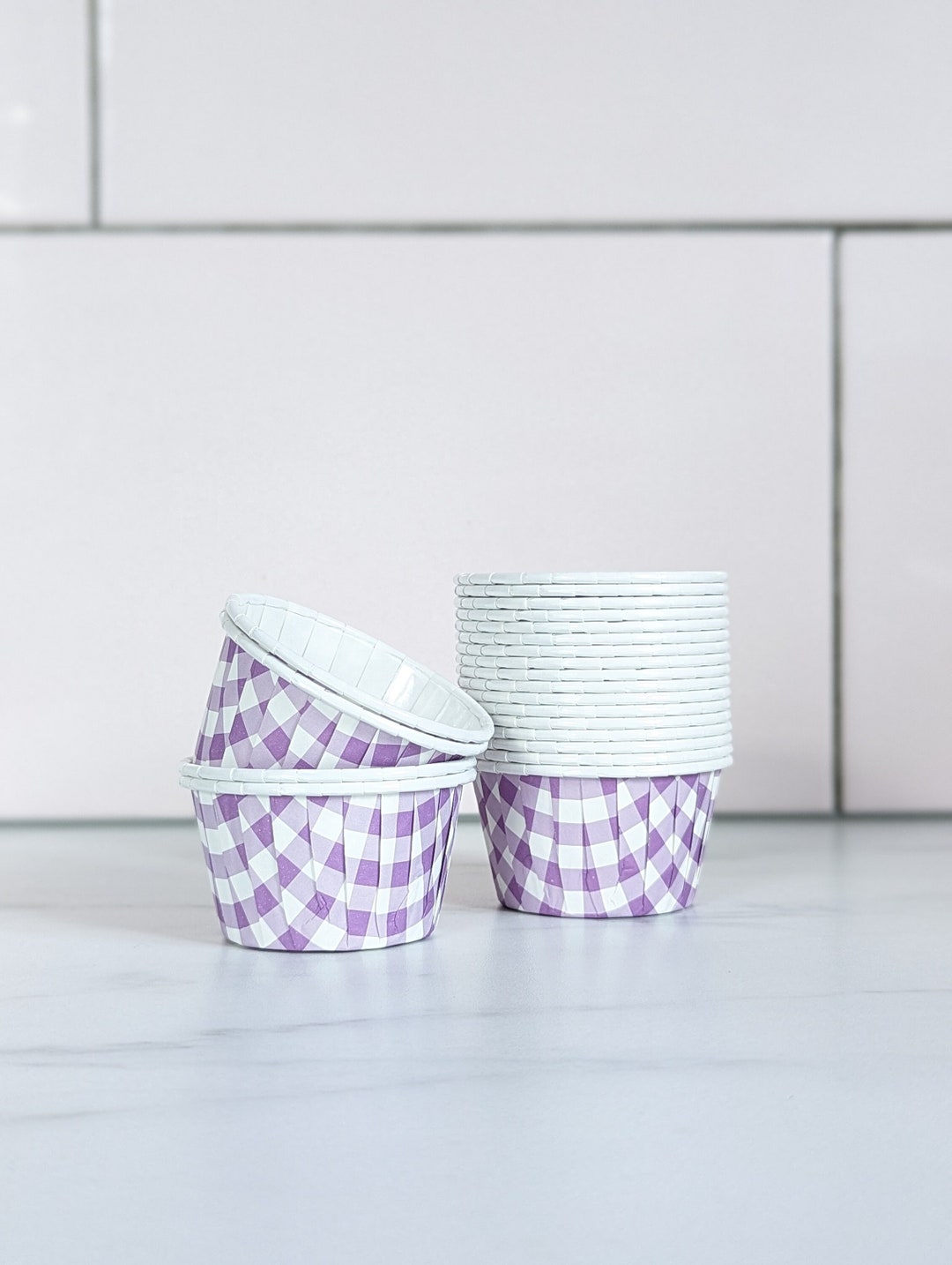 Cupcake Liners Mini Muffin Cups, Pleated Purple Gingham Design Paper ...