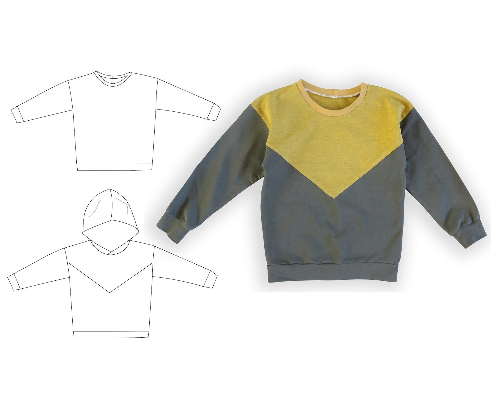 Kids Sweatshirt Sewing Pattern, Hoodie Sewing Pattern, Colour Block ...