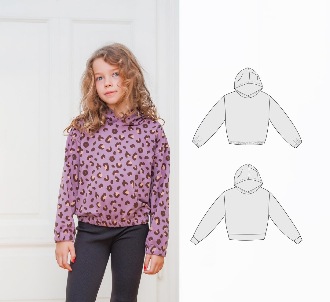 Cropped Hoodie Sewing Pattern for Children, Kids Hoodie Pattern, Girls ...