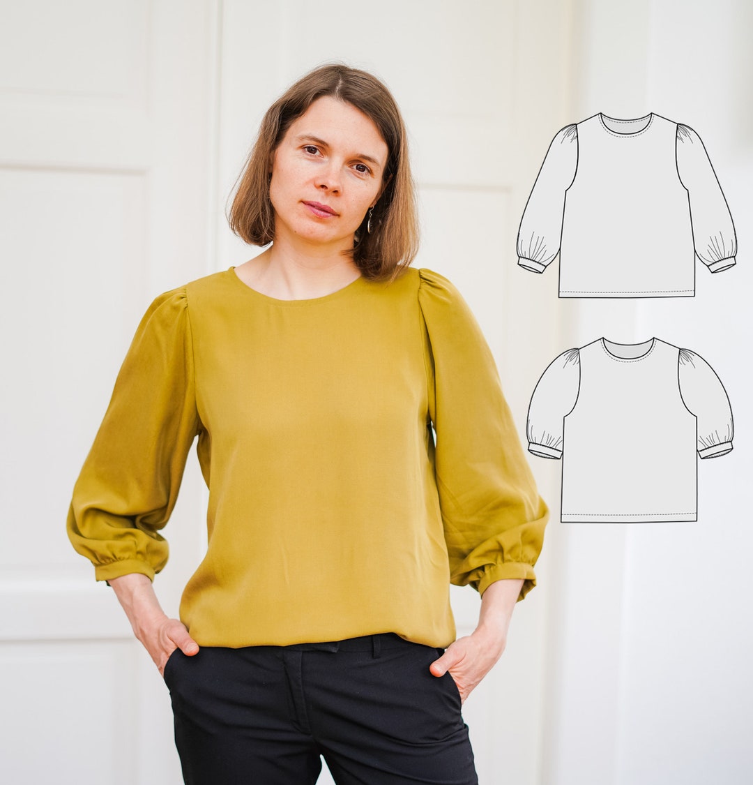 Puff Sleeve Blouse Sewing Pattern for Women, Denica Blouse, Women's ...