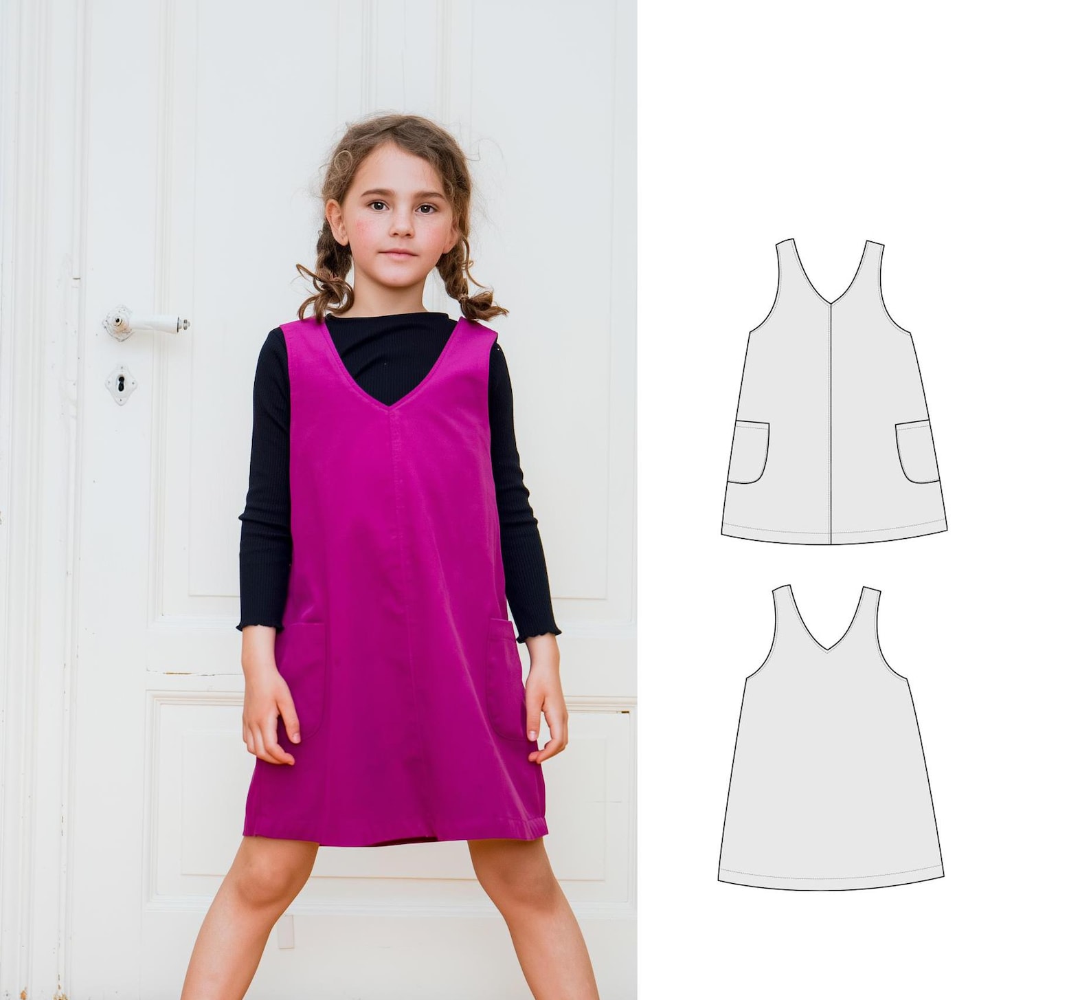 V-neck Pinafore Dress Sewing Pattern for Children, - Etsy
