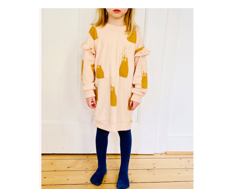 Girls Dress Pattern, Cozy Sweatshirt Dress Sewing Pattern, Ruffled ...