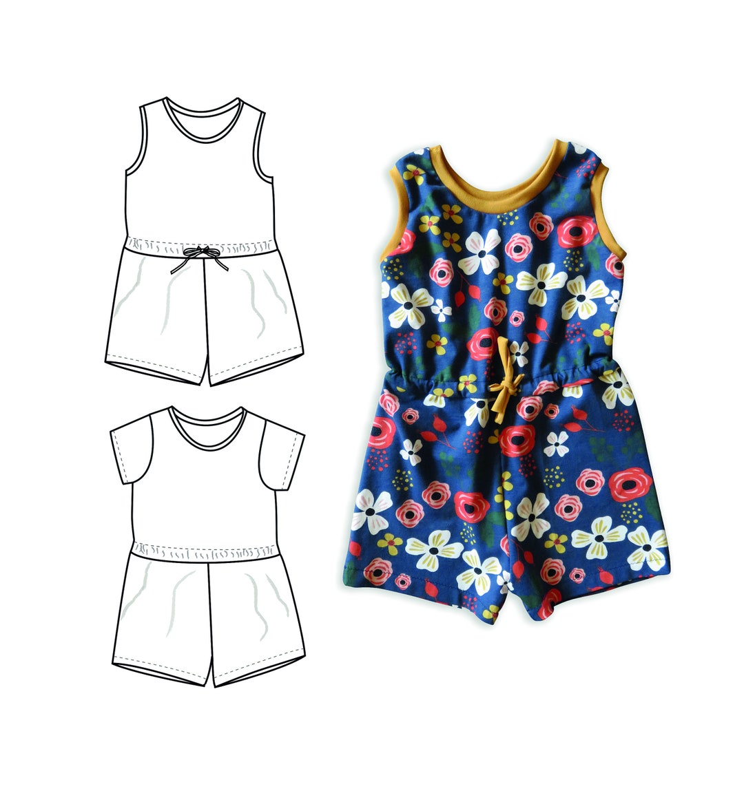 Girl's Jumpsuit Sewing Pattern, Short Jumpsuit Pattern, Summer Overall ...