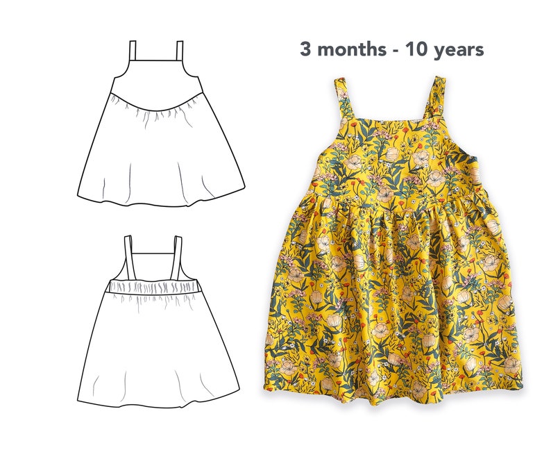 Sonya Dress Pattern, Girl's Dress Pattern 3 Months to 10 Years, Summer ...