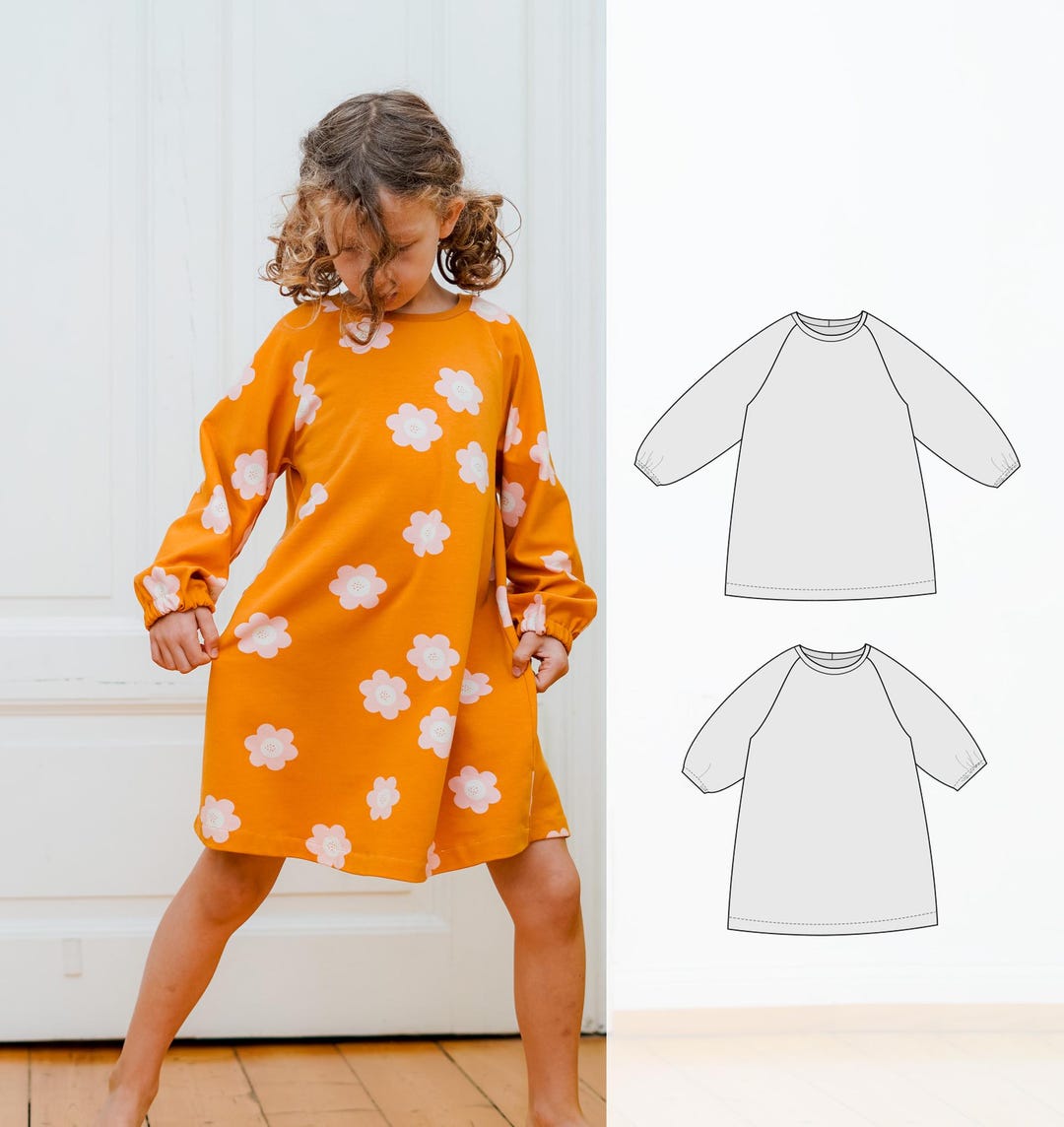 Girl's Dress Sewing Pattern, Sweatshirt Dress Pattern With a Simple ...