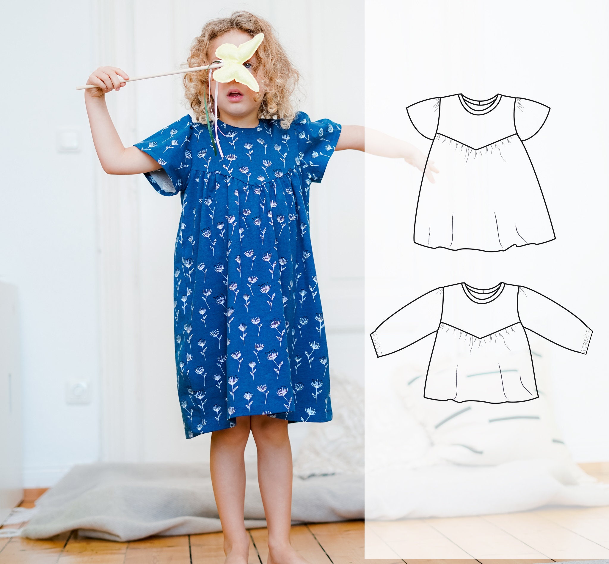 Girl's Dress and Blouse Digital Sewing Pattern With a V-shaped Bodice ...