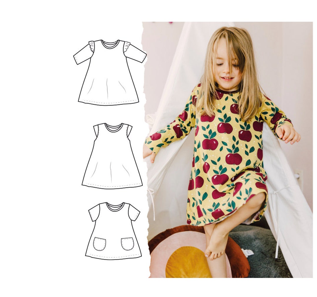 Girls T-shirt Dress Pattern, 0-12 Years, Basic Tunic and Dress Pattern ...