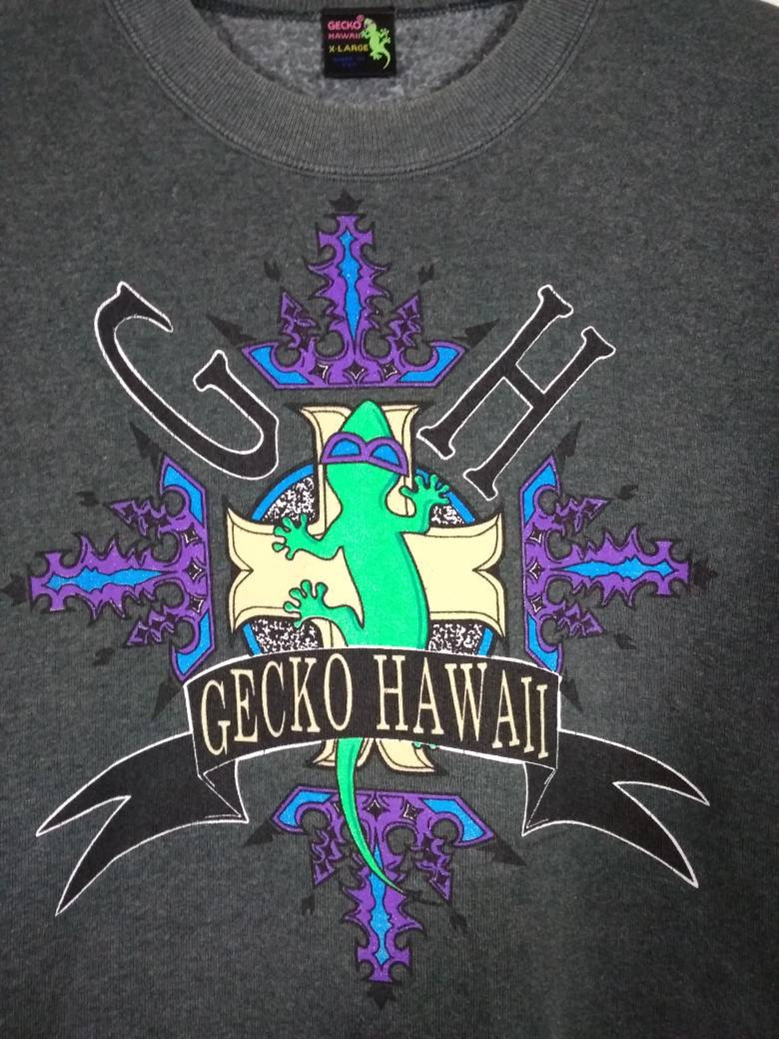 Rare!!! Gecko Hawaii Big Logo Dark Gray 50/50 Poly-cotton Blend 80's 90 ...