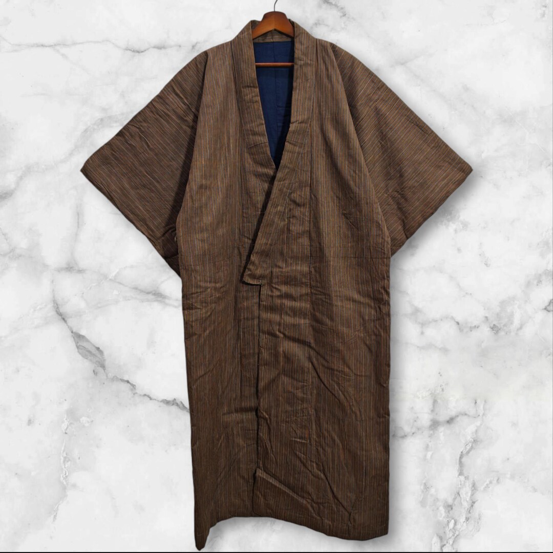 Japanese Kimono Brown Long Hanten Padded Warm Winter Jacket Noragi Coat ...