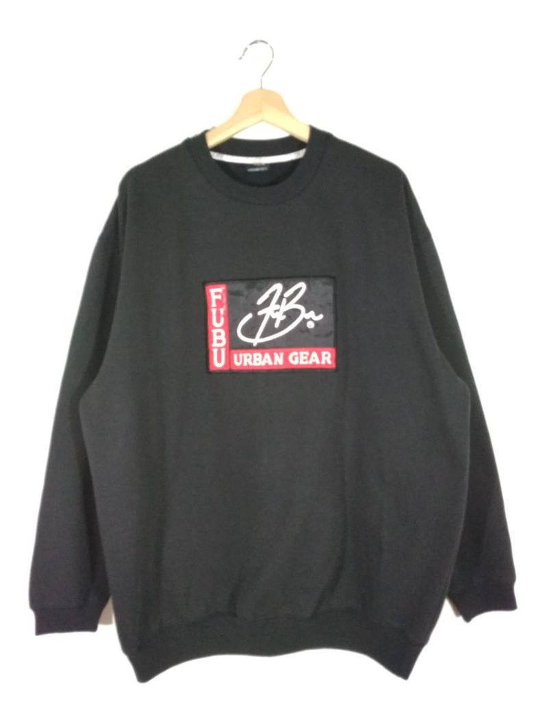 Fubu Urban Gear Embroidered Big Logo Crewneck Pullover Black Vintage ...