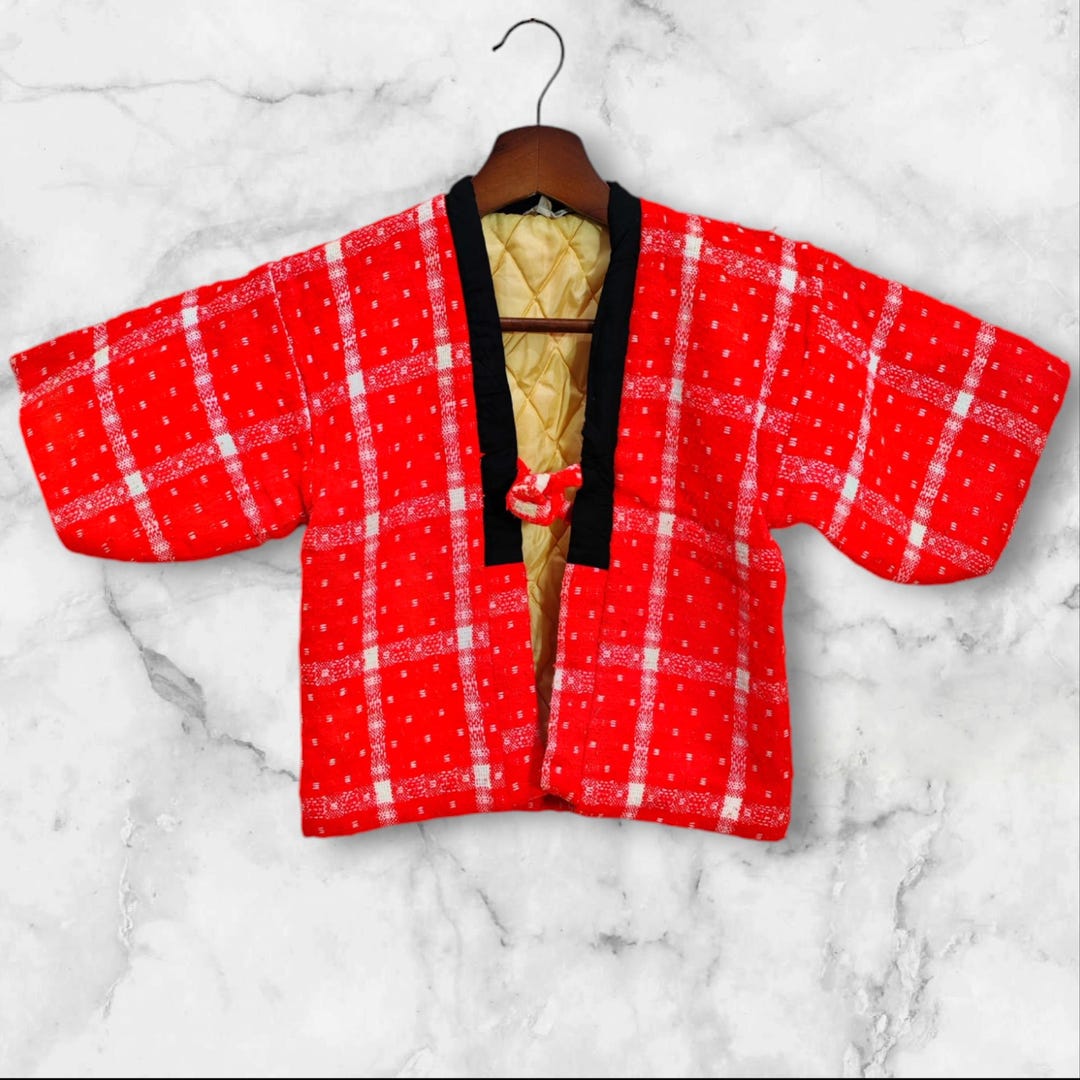 Japanese Kimono Red Hanten Padded Warm Winter Jacket Noragi Coat ...
