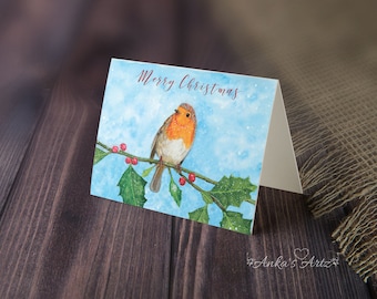 Watercolour Illustration Robin Christmas Cards Pack of 6 or - Etsy UK