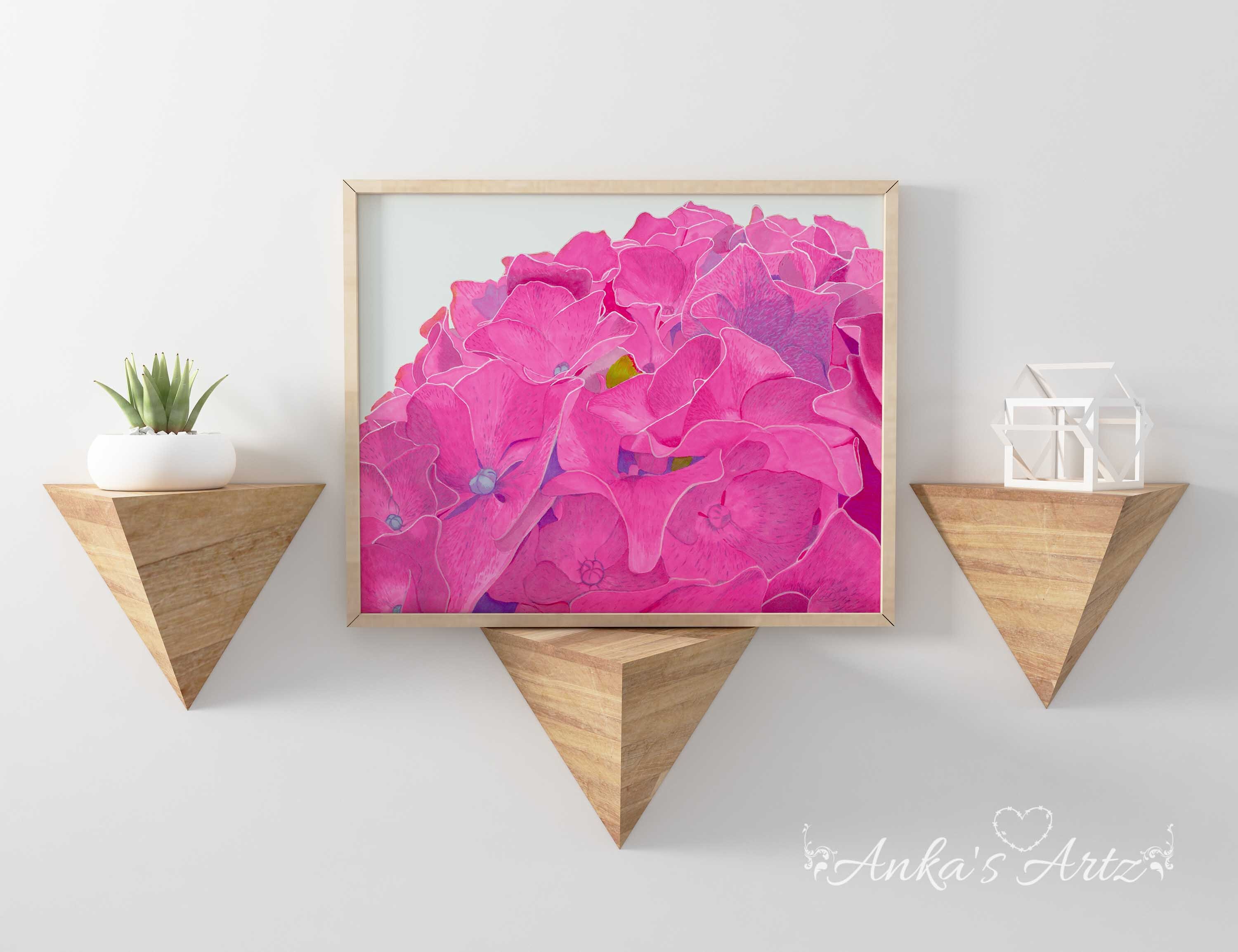 HYDRANGEA: Watercolour Painting, Botanical Art Print, Pink Wall Art ...
