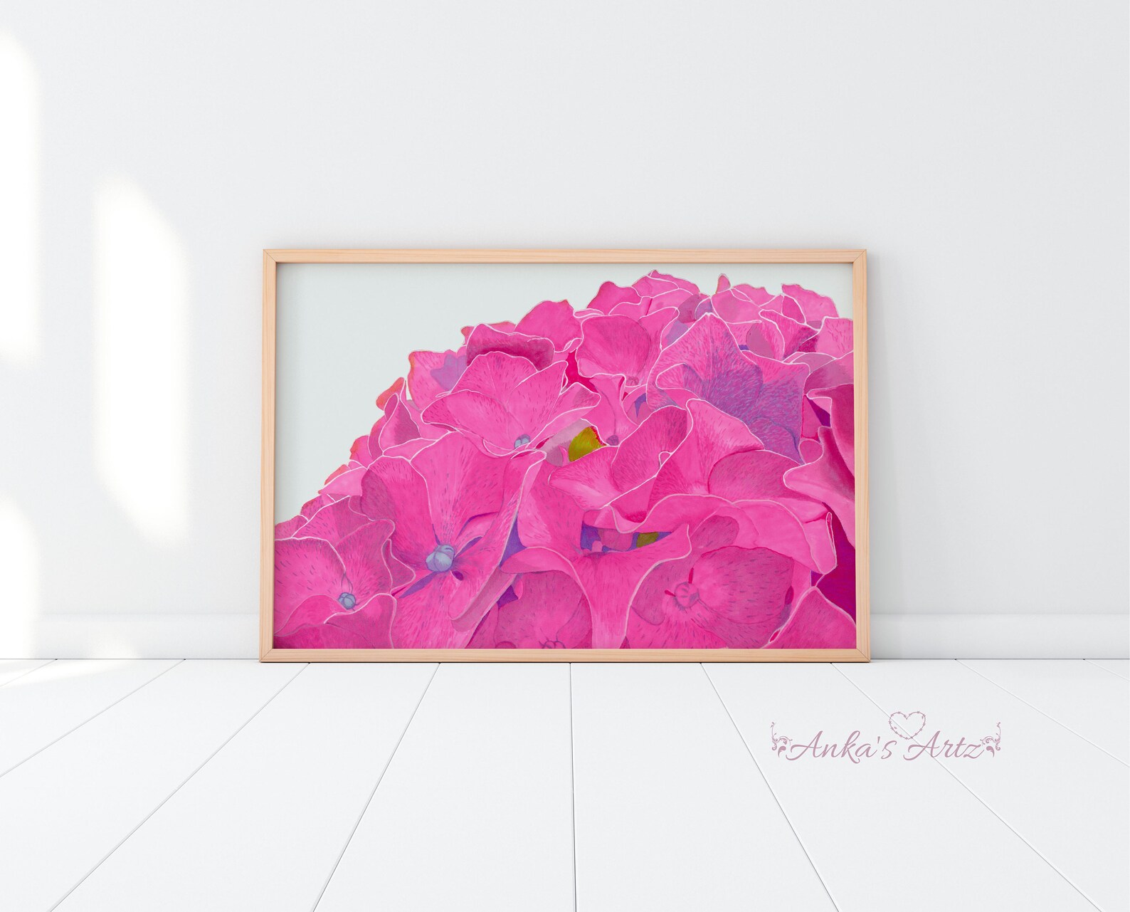 HYDRANGEA: Watercolour Painting, Botanical Art Print, Pink Wall Art ...