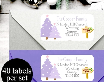 Christmas Tree Address Label, Family Christmas Return Address Sticker ...