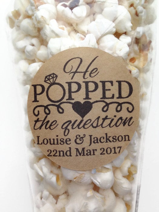 12 X He Popped the Question Stickers, Popcorn Favour Stickers ...
