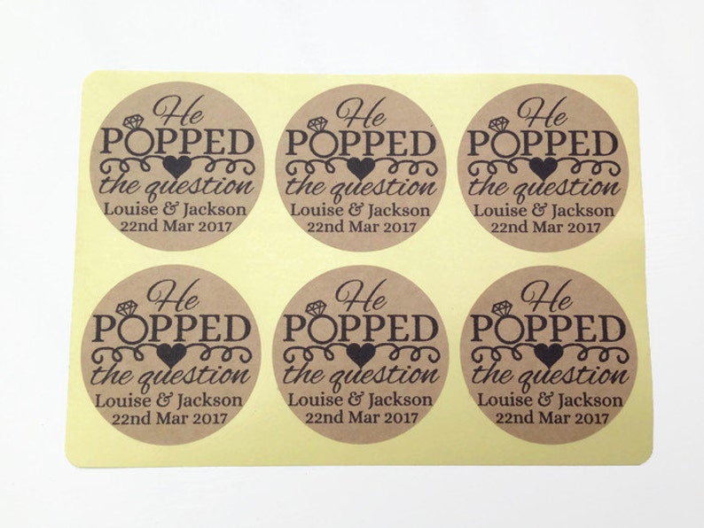 12 X He Popped the Question Stickers, Popcorn Favour Stickers ...