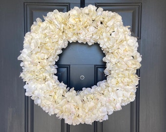 Neutral Colored Wreath, Hydrangea Wreath, Cream Colored Mums, Pinecones ...