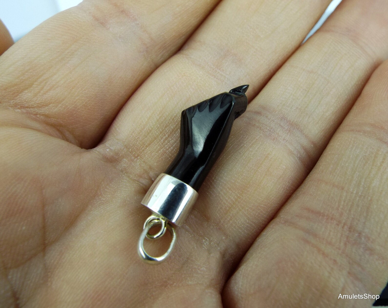 Figa Natural Jet Azabache & Silver Pendant Handmade in | Etsy