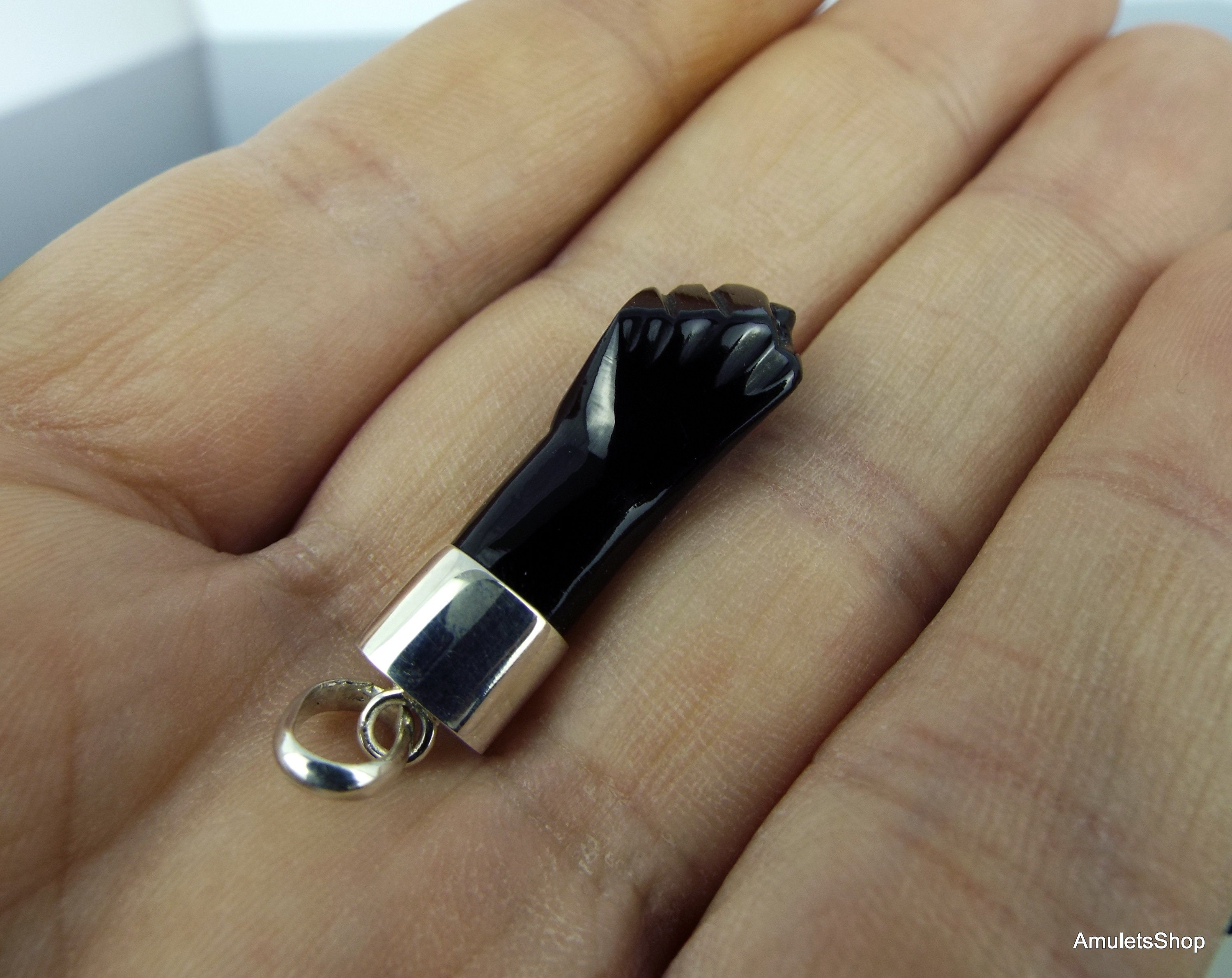 Figa Natural Jet Azabache & Silver Pendant Handmade in | Etsy