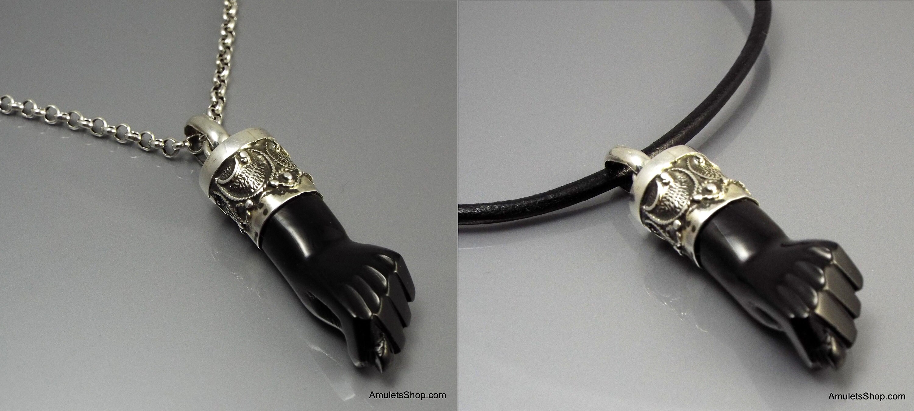 Figa Natural Jet Azabache & Silver Pendant Handmade in | Etsy