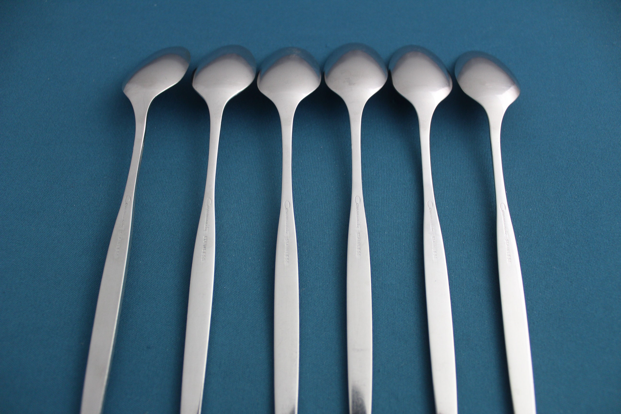 6 Iced Tea Spoons Oneida Community FROSTFIRE Stainless 7 1/2" - Etsy
