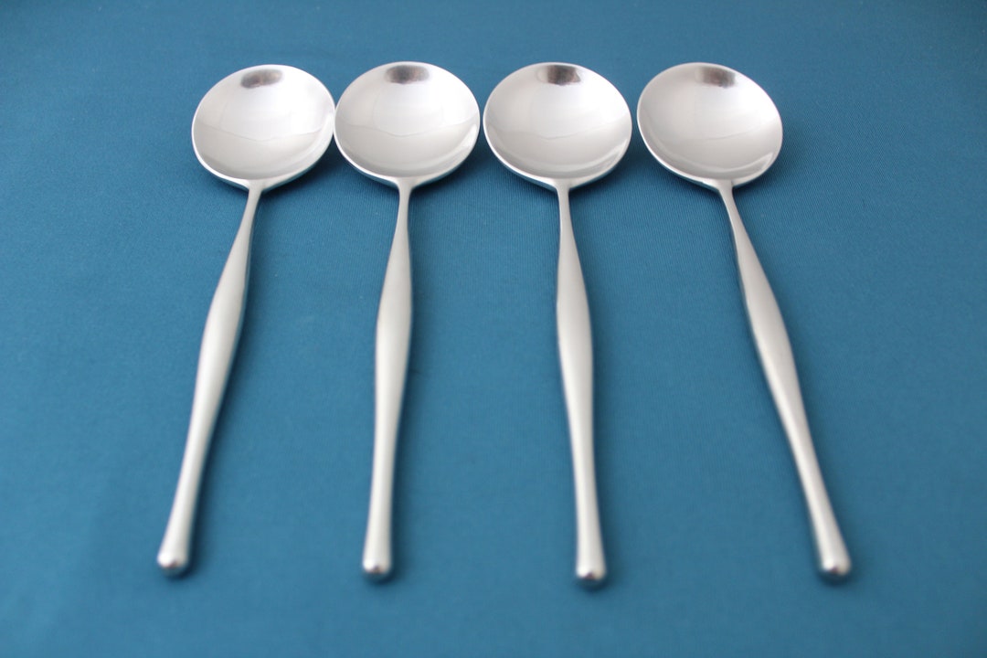 4 Round Gumbo Soup Spoons Lauffer Towle DESIGN 3 Japan 18/8 Stainless 7 ...