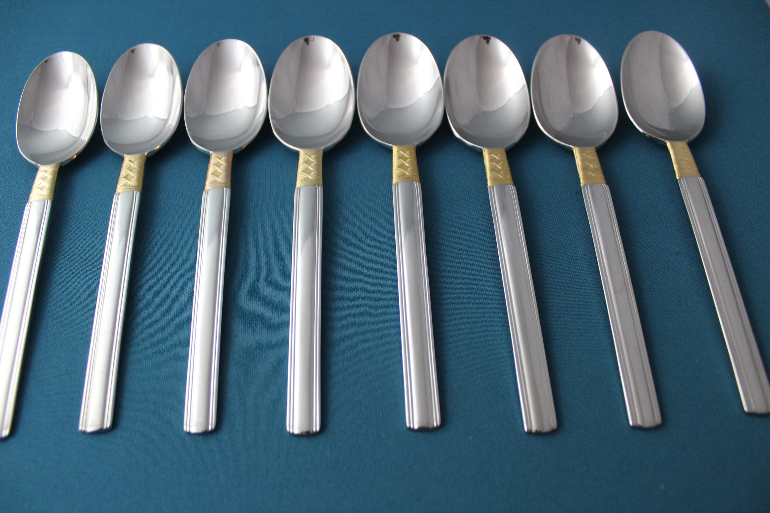8 Place Oval Soup Spoons Pfaltzgraff GOLDEN CROSSROADS 18/8 Korea 6 7/8 ...