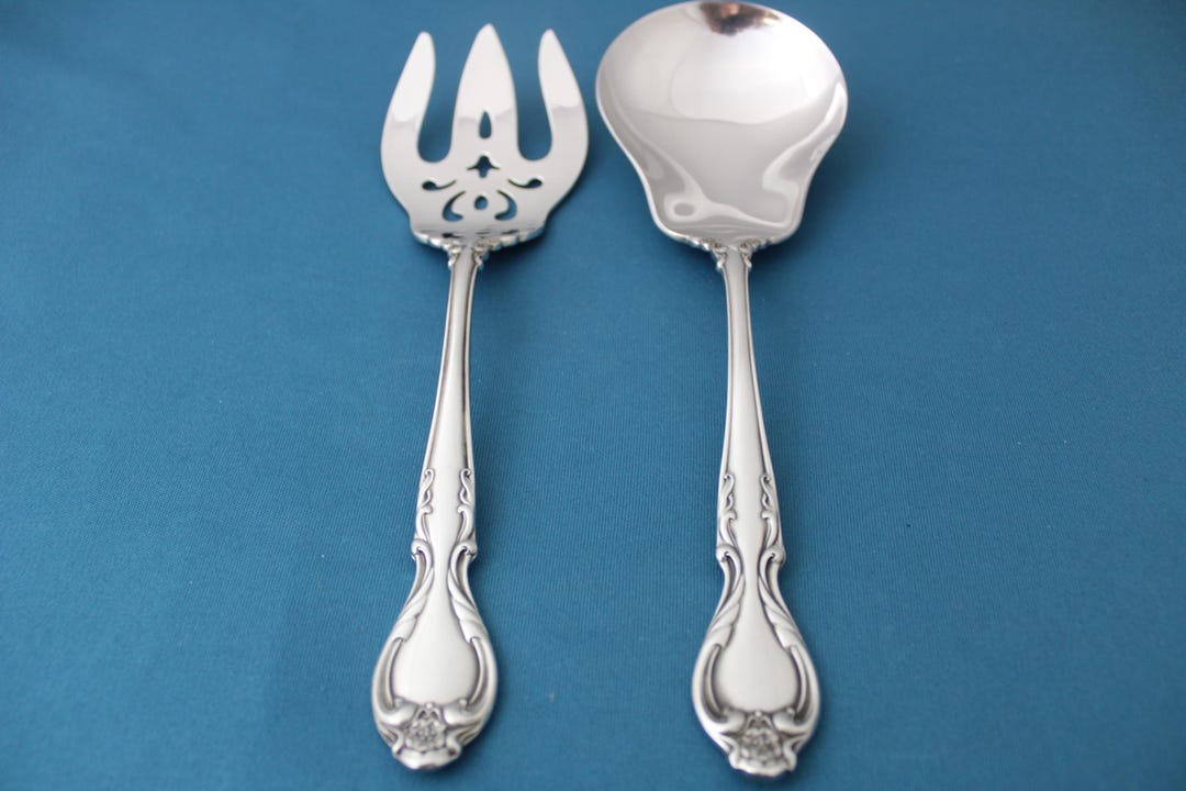 2pc Solid Salad Serving Spoon / Fork International Lyon QUEEN'S FANCY ...
