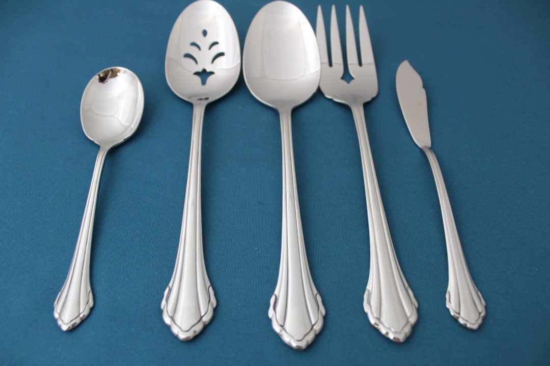 5pc Serving Tablespoon Fork Pierced Butter Sugar Oneida Community ...