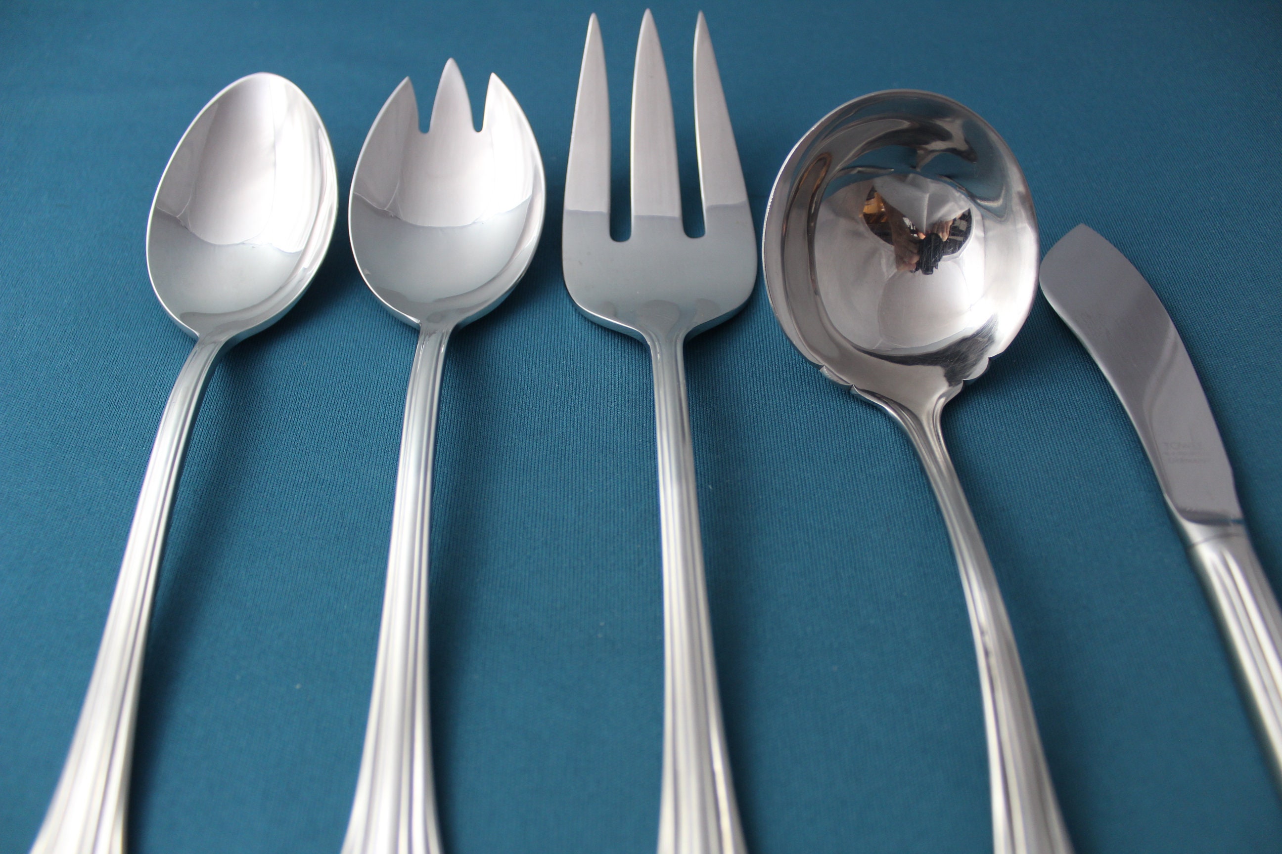 5pc Serving Tablespoon Fork Pierced Ladle Towle COLONIAL PLUME 18/8 ...