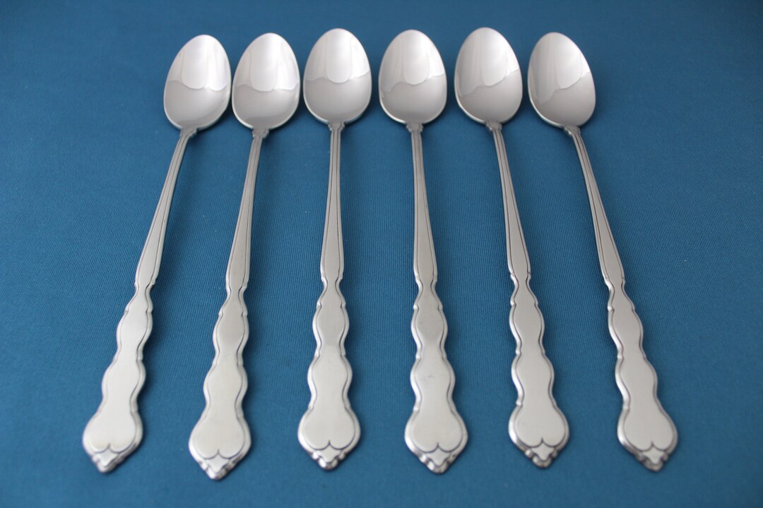 6 Iced Tea Spoons Oneida VALERIE Distinction Deluxe Stainless LIGHT USE ...