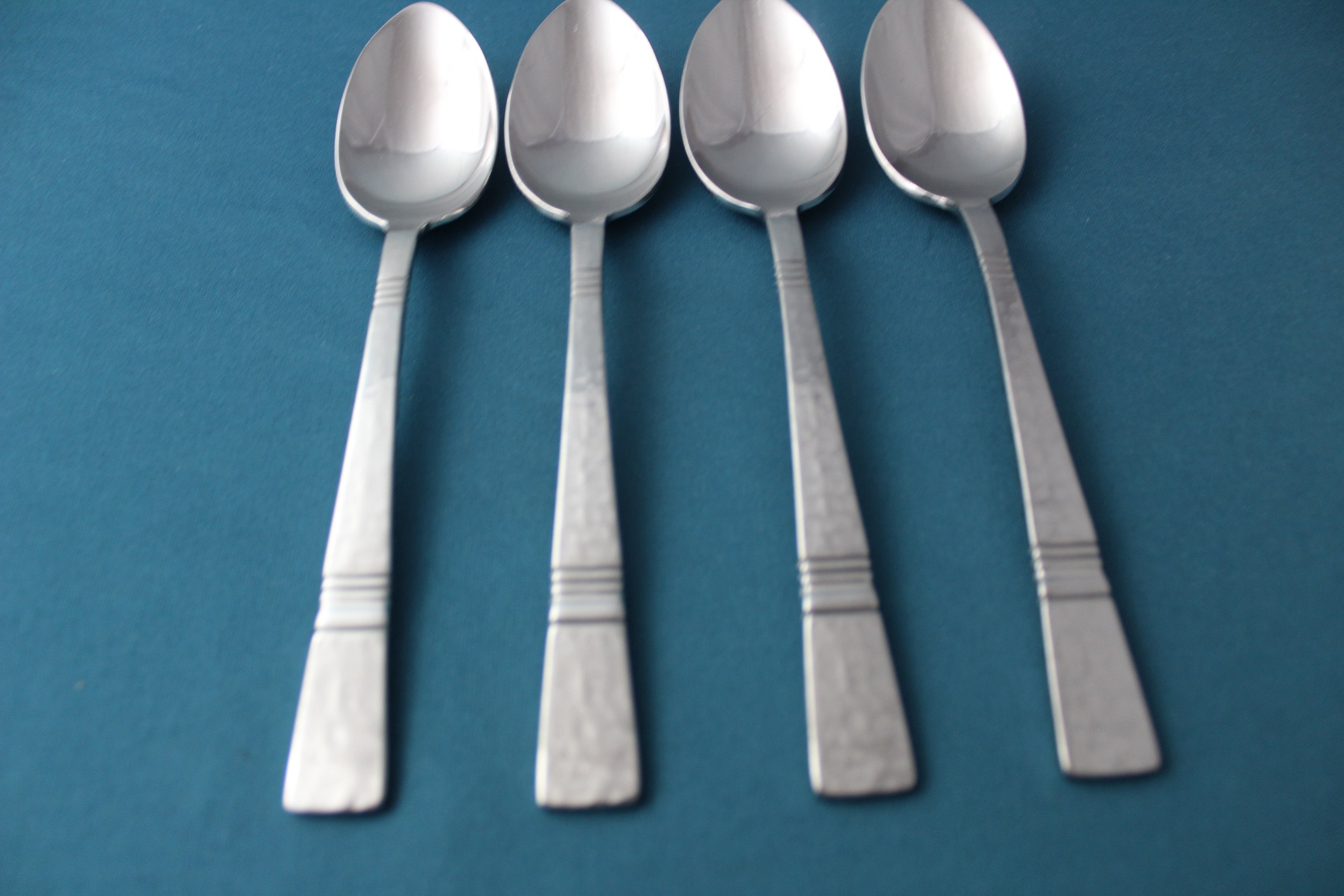 4 Place Oval Soup Spoons Gorham BALUSTER Hammered 18/8 Stainless 7 1/8 ...
