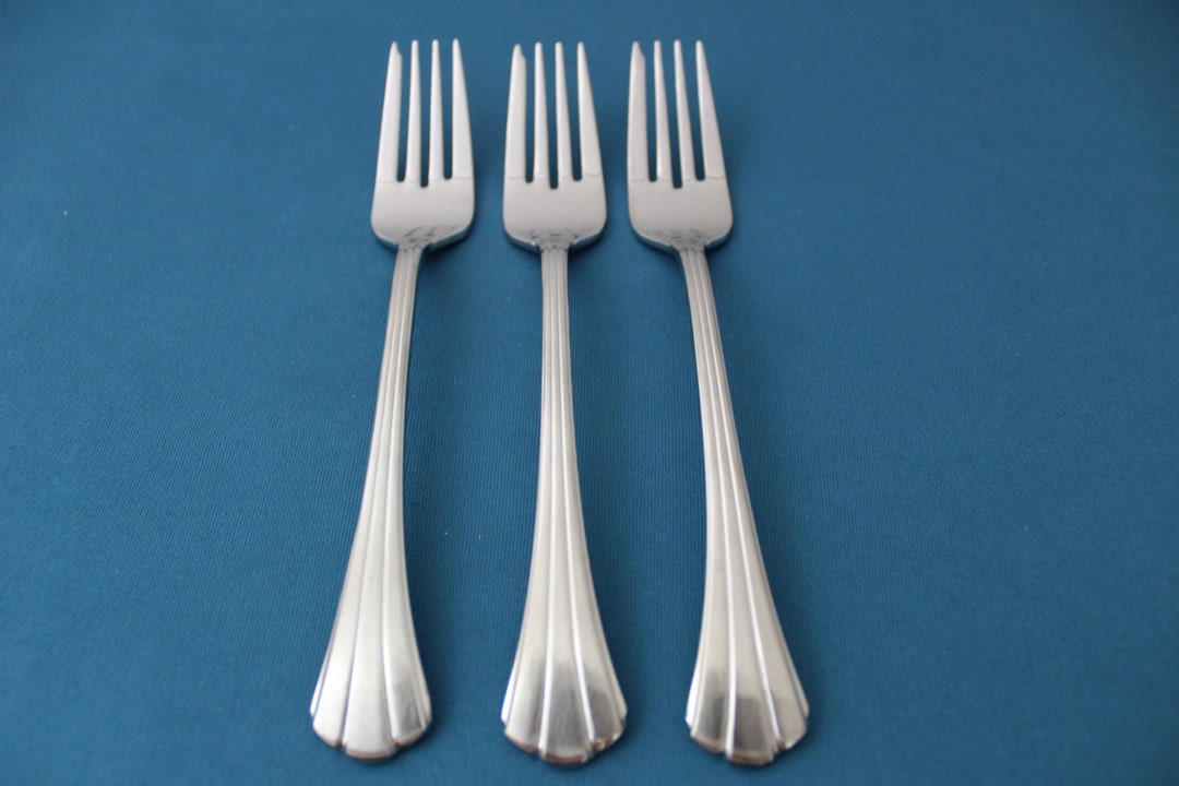 3 Salad Forks Kirk Stieff SATIN FLUTES 1984 Japan Stainless Handle ...