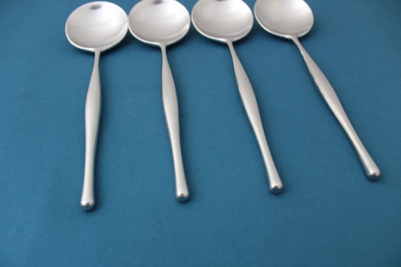 4 Round Gumbo Soup Spoons Lauffer Towle DESIGN 3 Japan 18/8 Stainless 7 ...