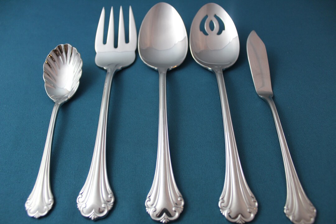 5pc Serving Tablespoon Fork Pierced Sugar Butter Reed & Barton REGINE ...