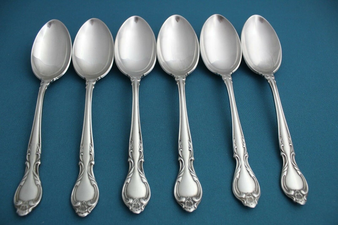 6 Place Oval Soup Spoons International Lyon QUEEN'S FANCY Stainless 7 ...